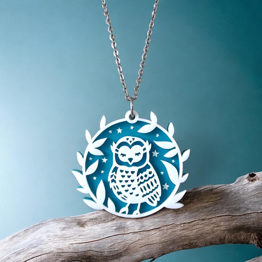 Sleepy Owl Necklace - Lasercut Acrylic Necklace With 18” Silver Chain ...