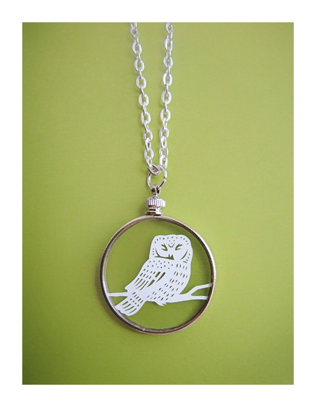 Papercut Owl Necklace Original Handcut Paper In Glass Pendants With Silver Chain Etsy