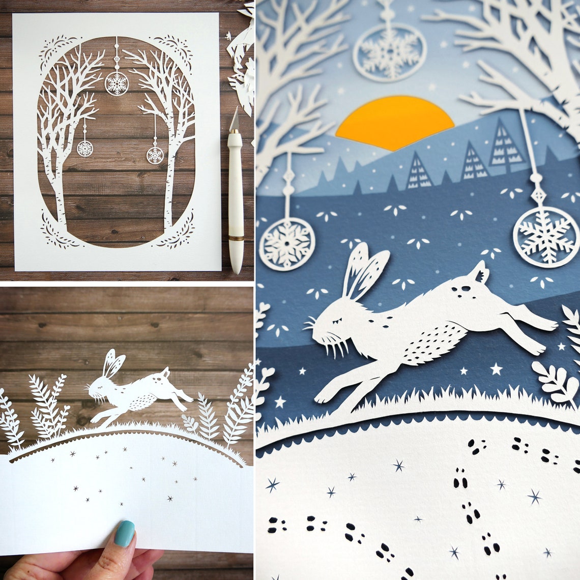 8x10 Print Leaping Rabbit Original Papercut Illustration | Etsy