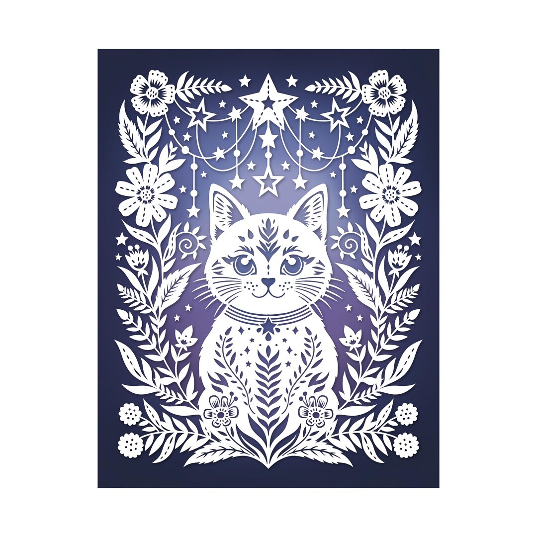 5x7 Print - Cat - Original Papercut Illustration Print on Fine Art ...