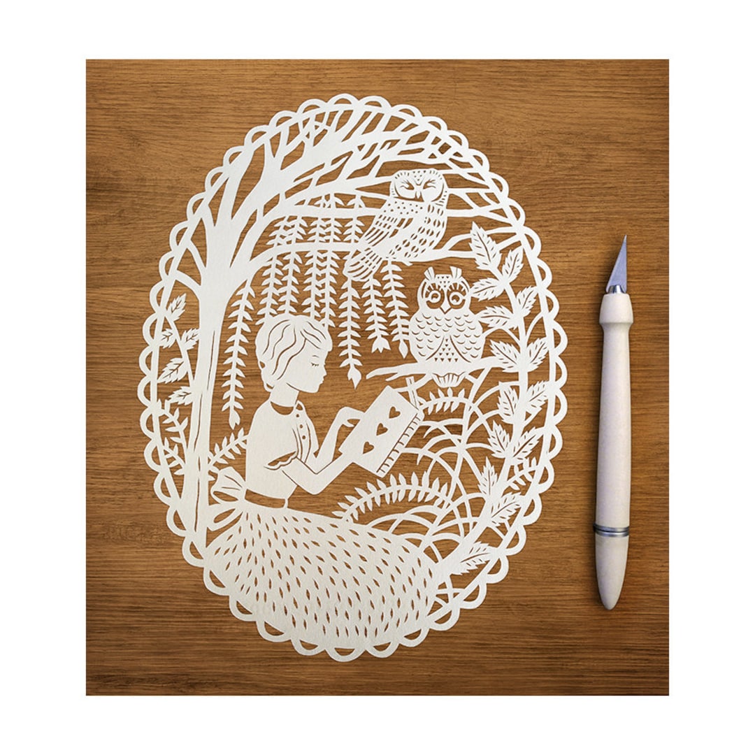 Original Papercut Girl Reading With the Owls Handcut 8x10 Paper ...