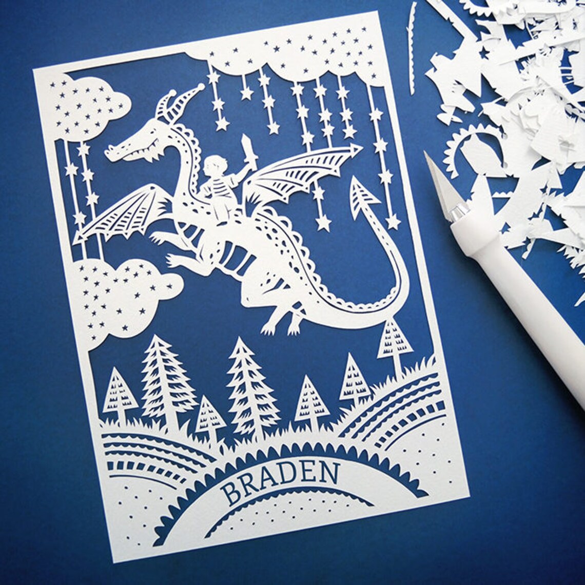 Personalized Papercut Dragon Adventure 5x7 Paper Cut - Etsy