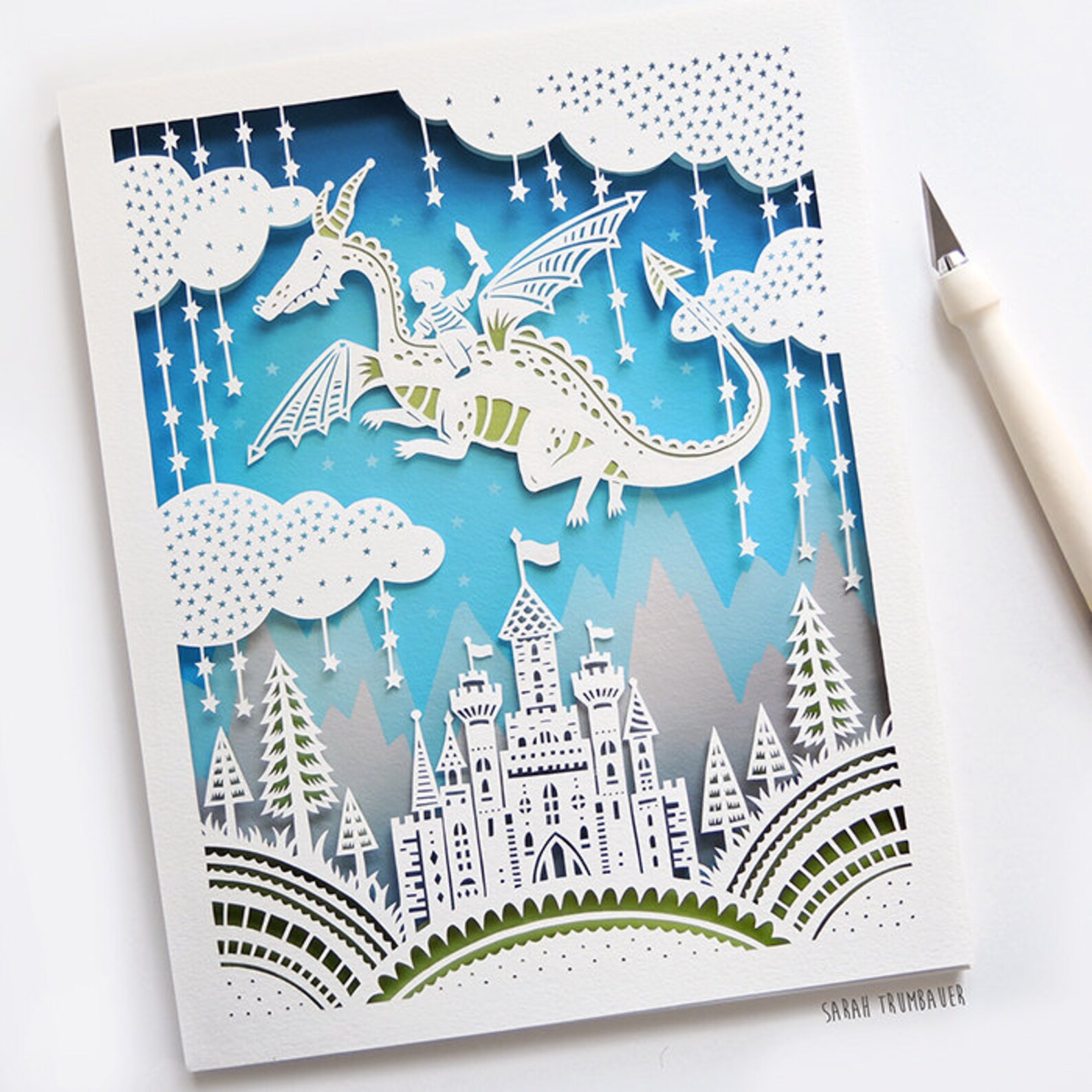 8x10 Print Dragon Adventure Original Papercut Illustration | Etsy