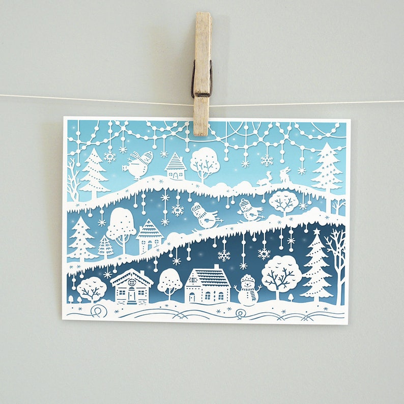 Snow Day - 5x7 Print - Original Papercut Illustration - Snowmen - Etsy