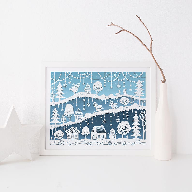 8x10 Print Snow Day Original Papercut Illustration - Etsy