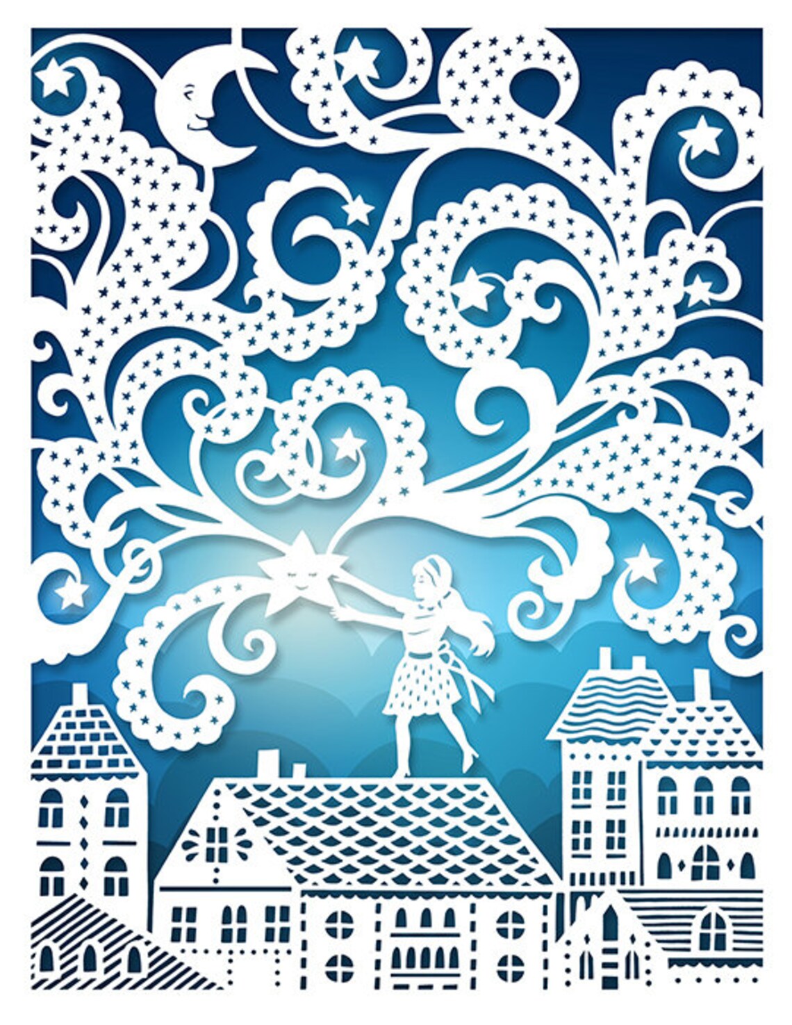 8x10 Print Falling Star Original Papercut Illustration | Etsy