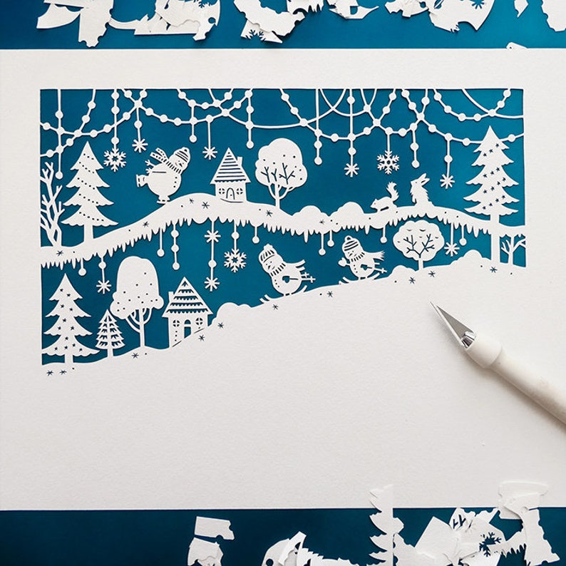 8x10 Print Snow Day Original Papercut Illustration - Etsy