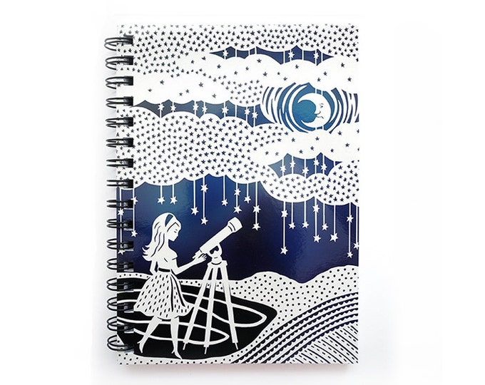 Spiral Notebook - Stargazer - Stars and Moon - Lined Pages - A5 ...