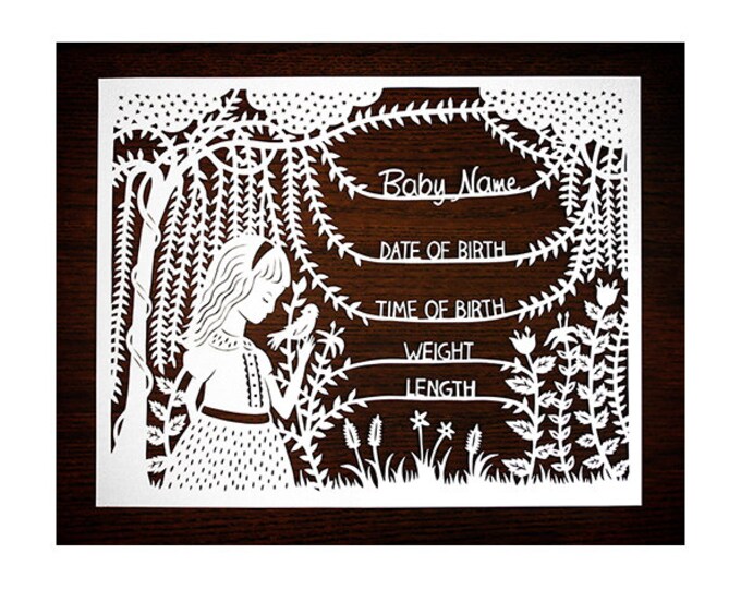 Handcut Custom Papercut Baby Birth Announcement Girl in | Etsy