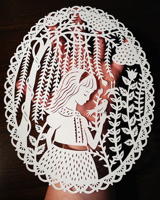 Original Papercut Girl in the Willows Handcut Paper - Etsy