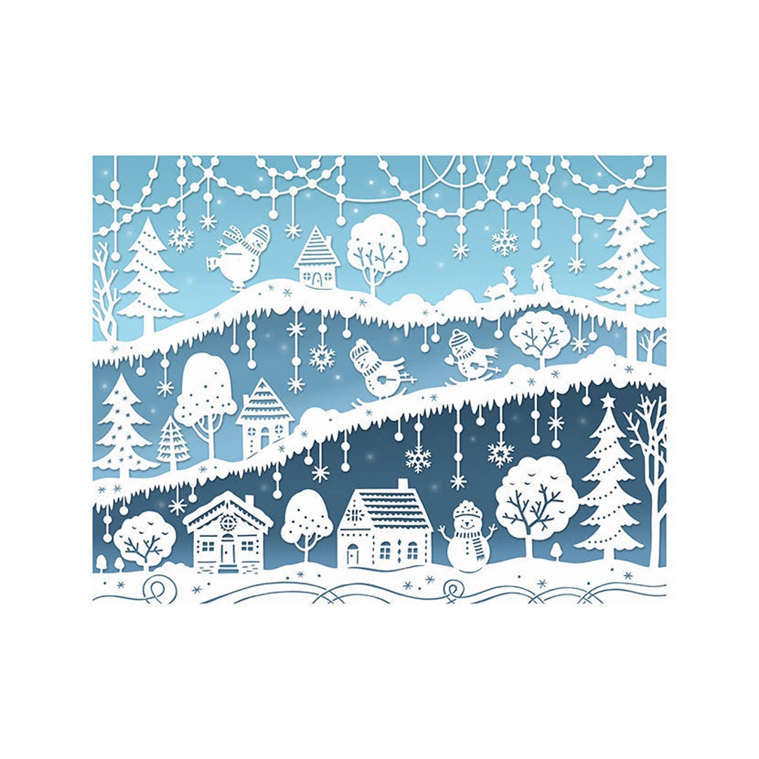 Snow Day - 5x7 Print - Original Papercut Illustration - Snowmen - Etsy
