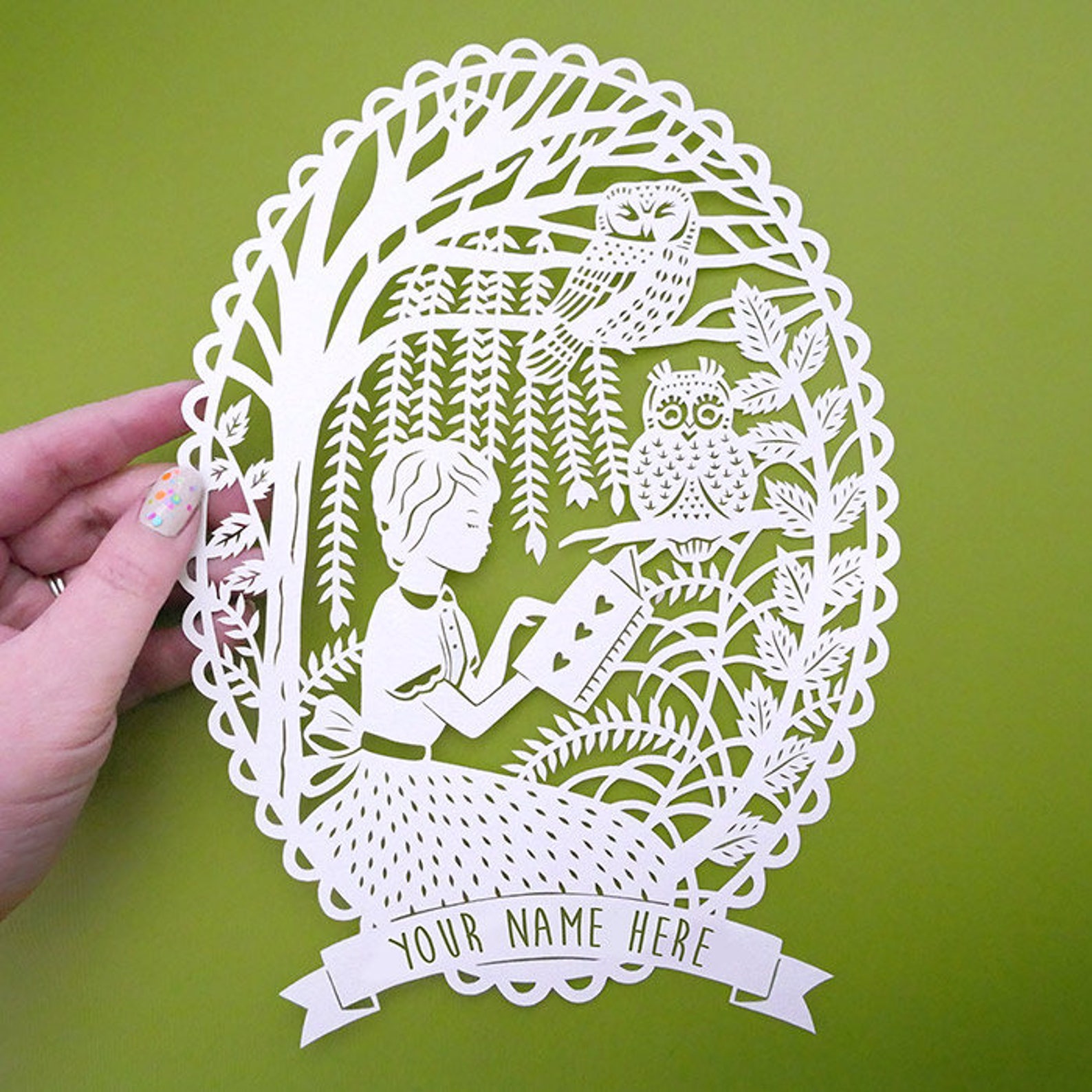 Reading With Owls Personalized Original Papercut 8x10 | Etsy