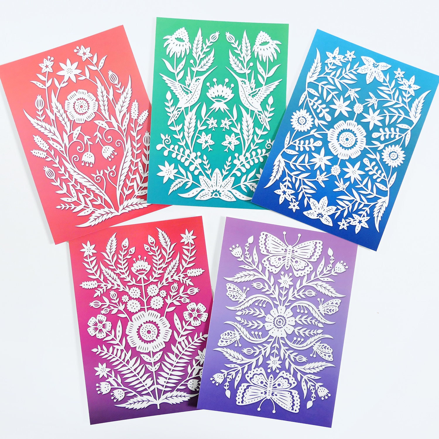 Postcard Set 5 Unique Art Postcards Floral Patterns - Etsy
