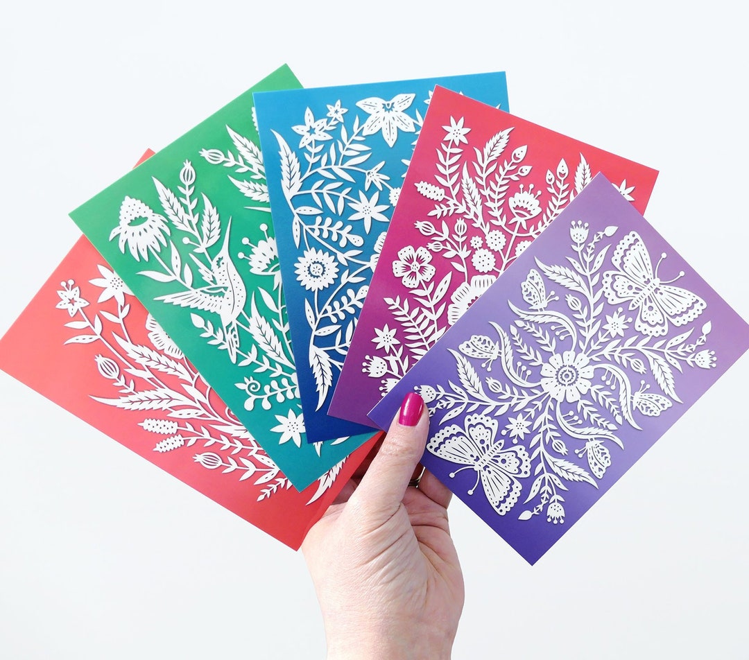 Postcard Set - 5 Unique Art Postcards - Floral Patterns - Prints of ...