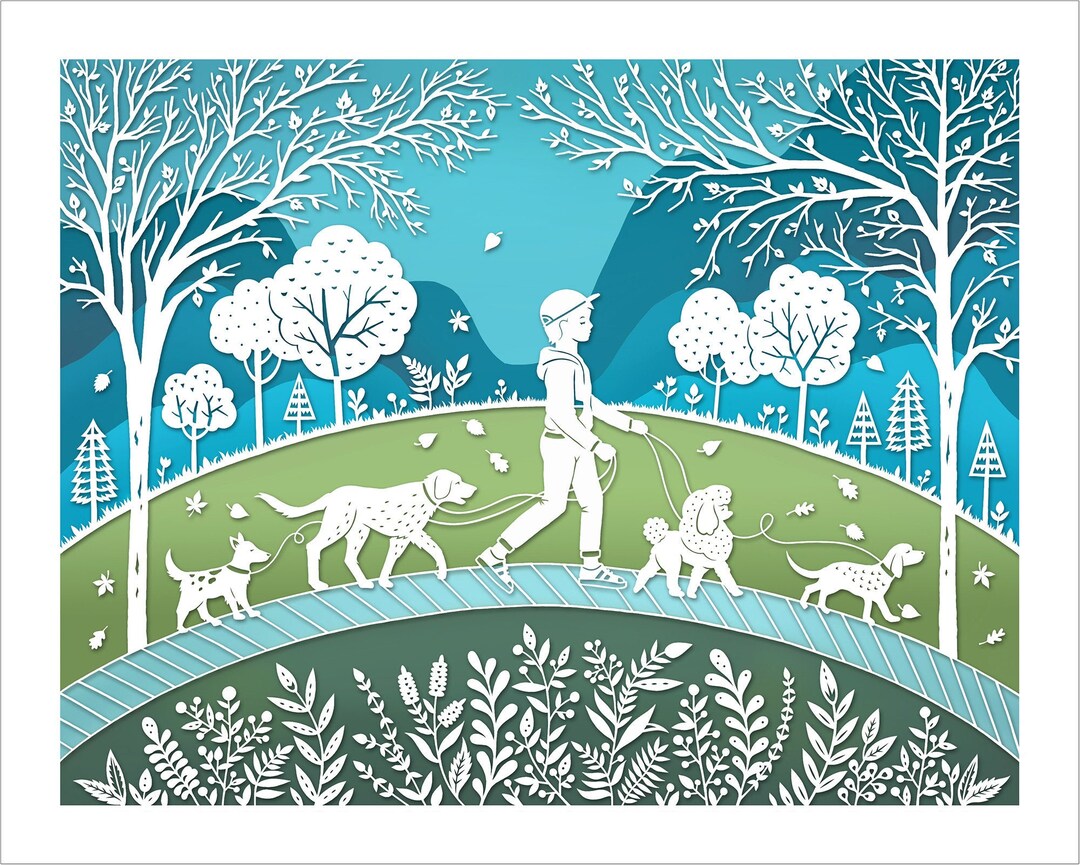 Dog Walker Art Print: Papercut Illustration (5x7) - Etsy