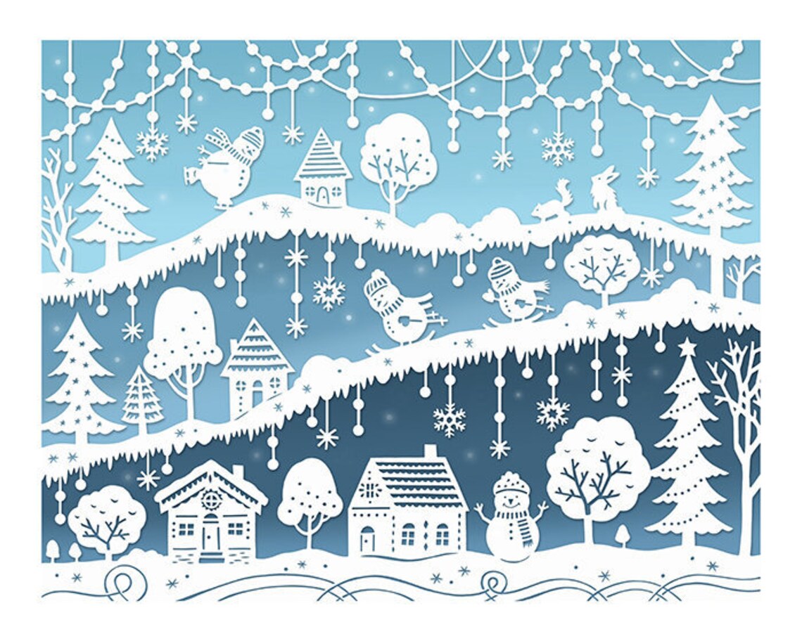 Snow Day - 5x7 Print - Original Papercut Illustration - Snowmen - Etsy