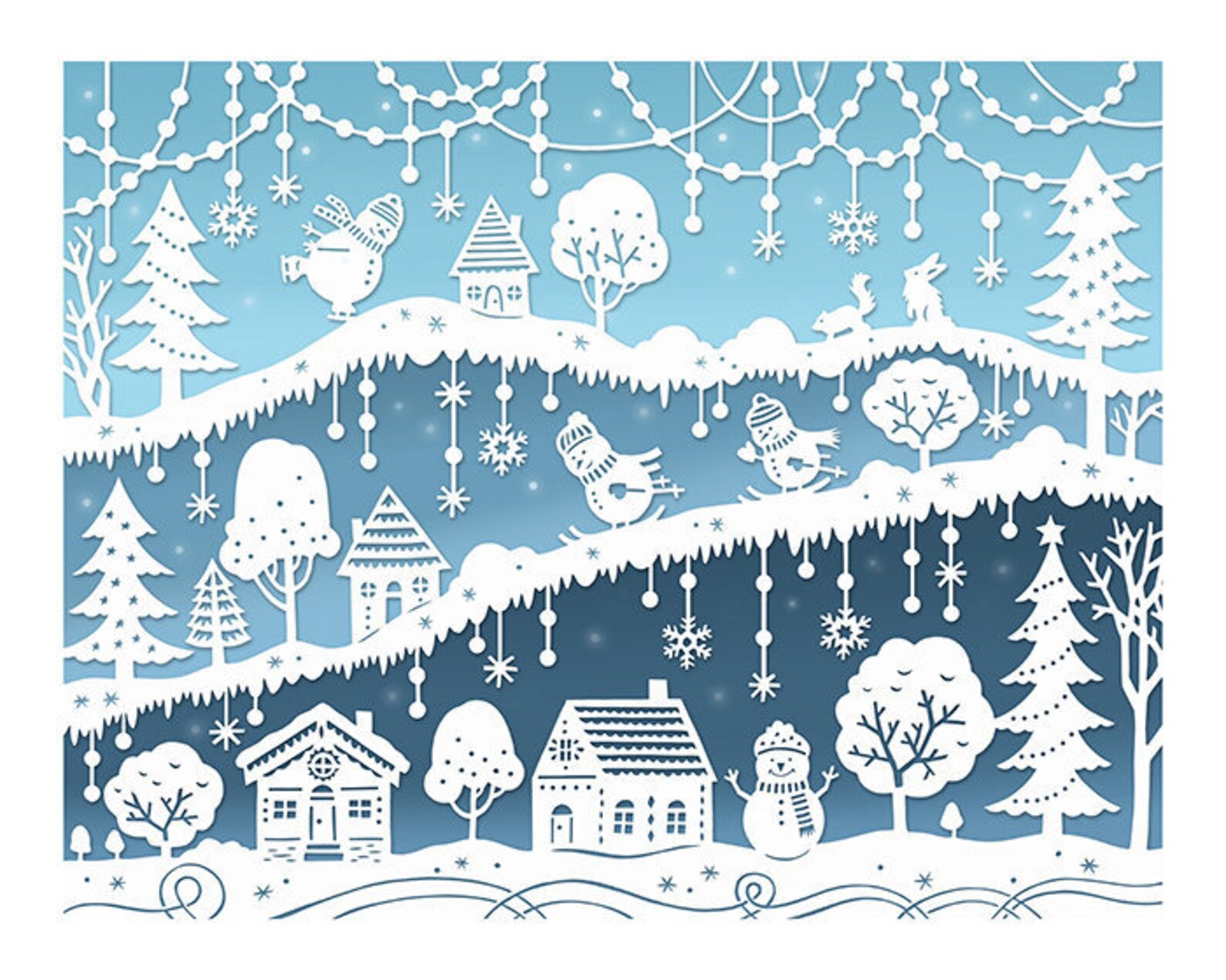 Snow Day - 5x7 Print - Original Papercut Illustration - Snowmen - Etsy