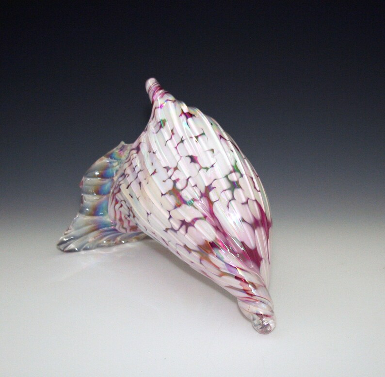 Hand Blown Glass Sea Shell Sculpture Iridescent White With Etsy