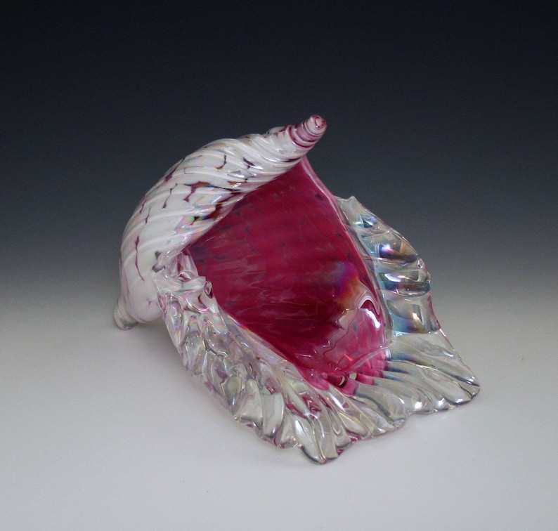Hand Blown Glass Sea Shell Sculpture Iridescent White With Etsy