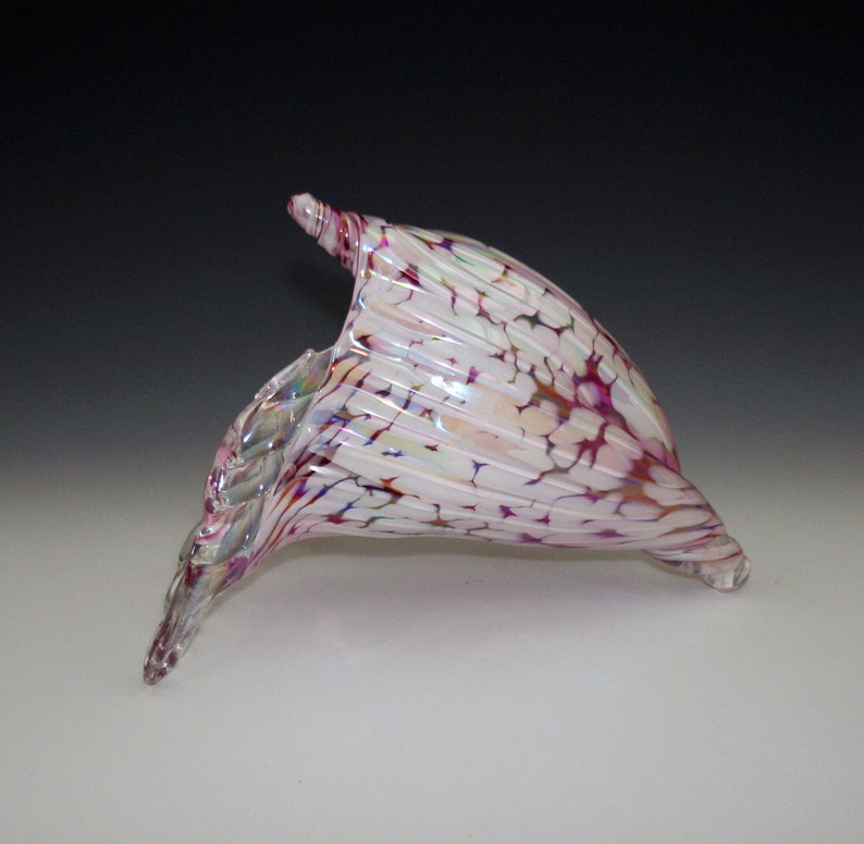 Hand Blown Glass Sea Shell Sculpture Iridescent White With Etsy