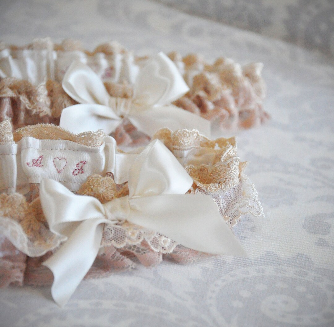 Lace Garter Ivory Garter Set Custom Initials Champagne - Etsy