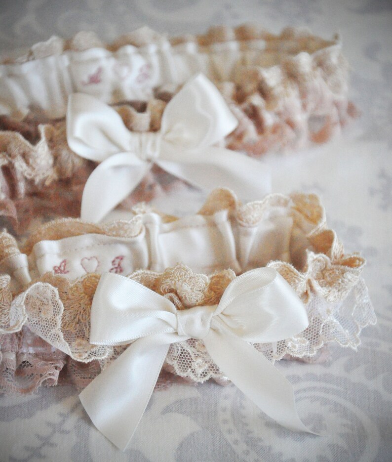 Lace Garter Ivory Garter Set Custom Initials Champagne - Etsy