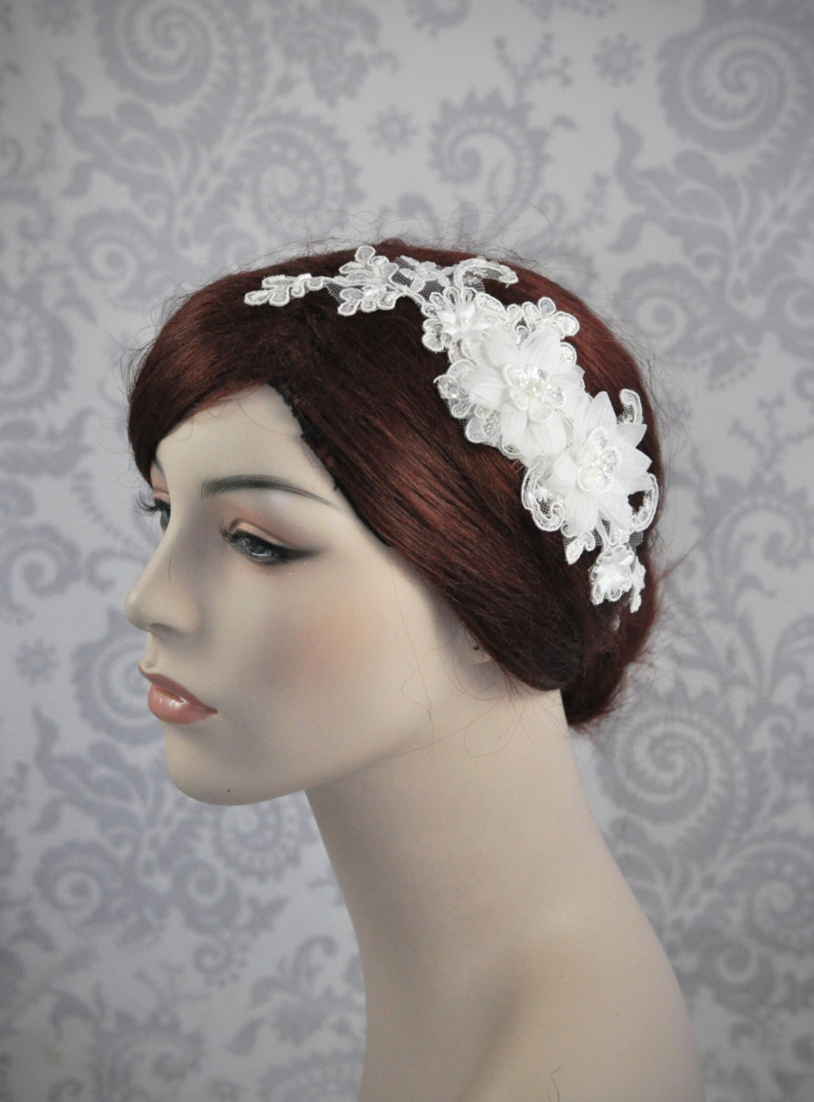 Lace Bridal Headpiece Bridal Hair Accessories Silk Flowers | Etsy