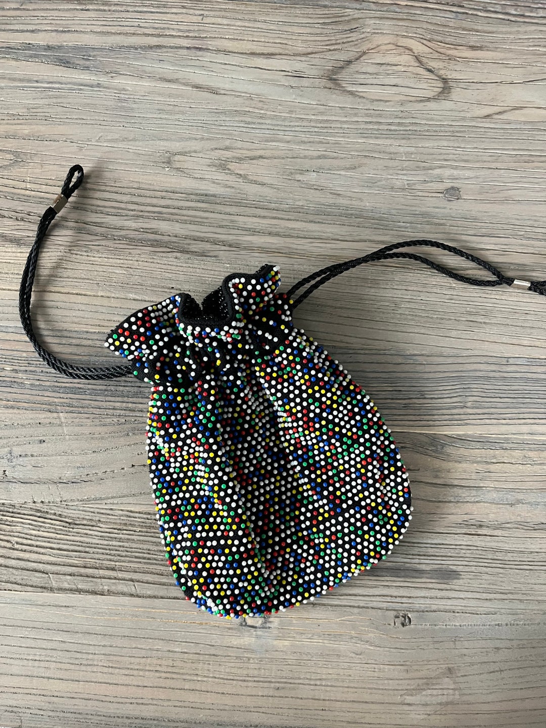 Vintage Drawstring Candy Beaded Tote Top Handle Bag Bakelite Caviar ...