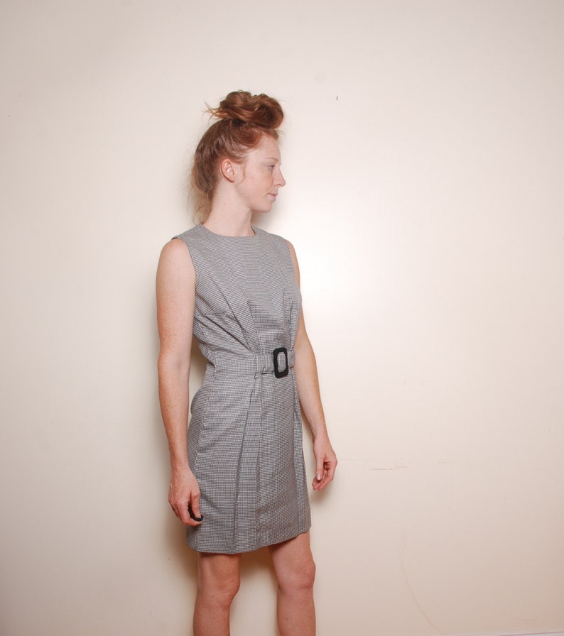 90s small houndstooth mini dress sleeveless work wear womens | Etsy