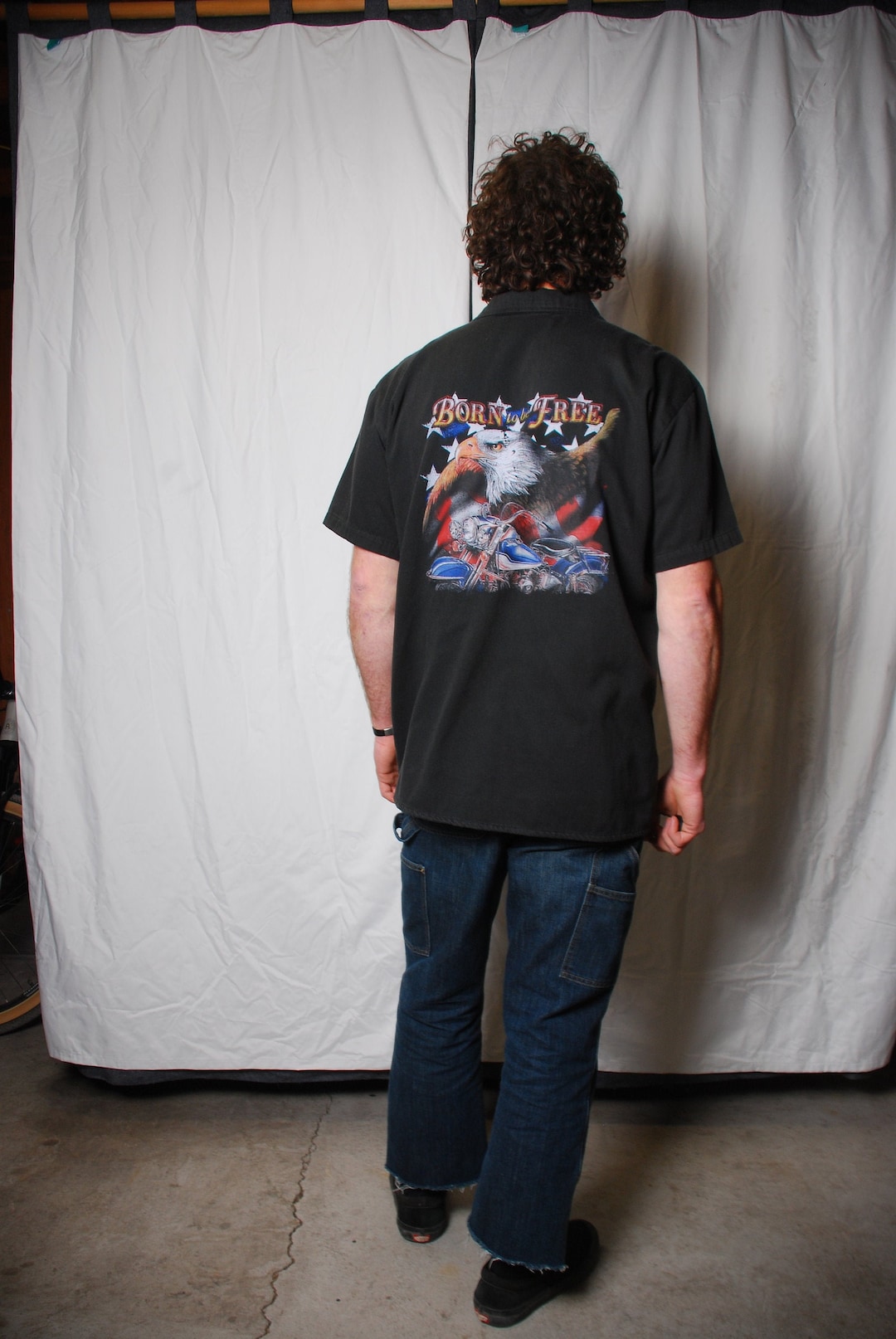 Vintage Large Sturgis Button Down Biker Work Shirt Gray Faded Pockets ...
