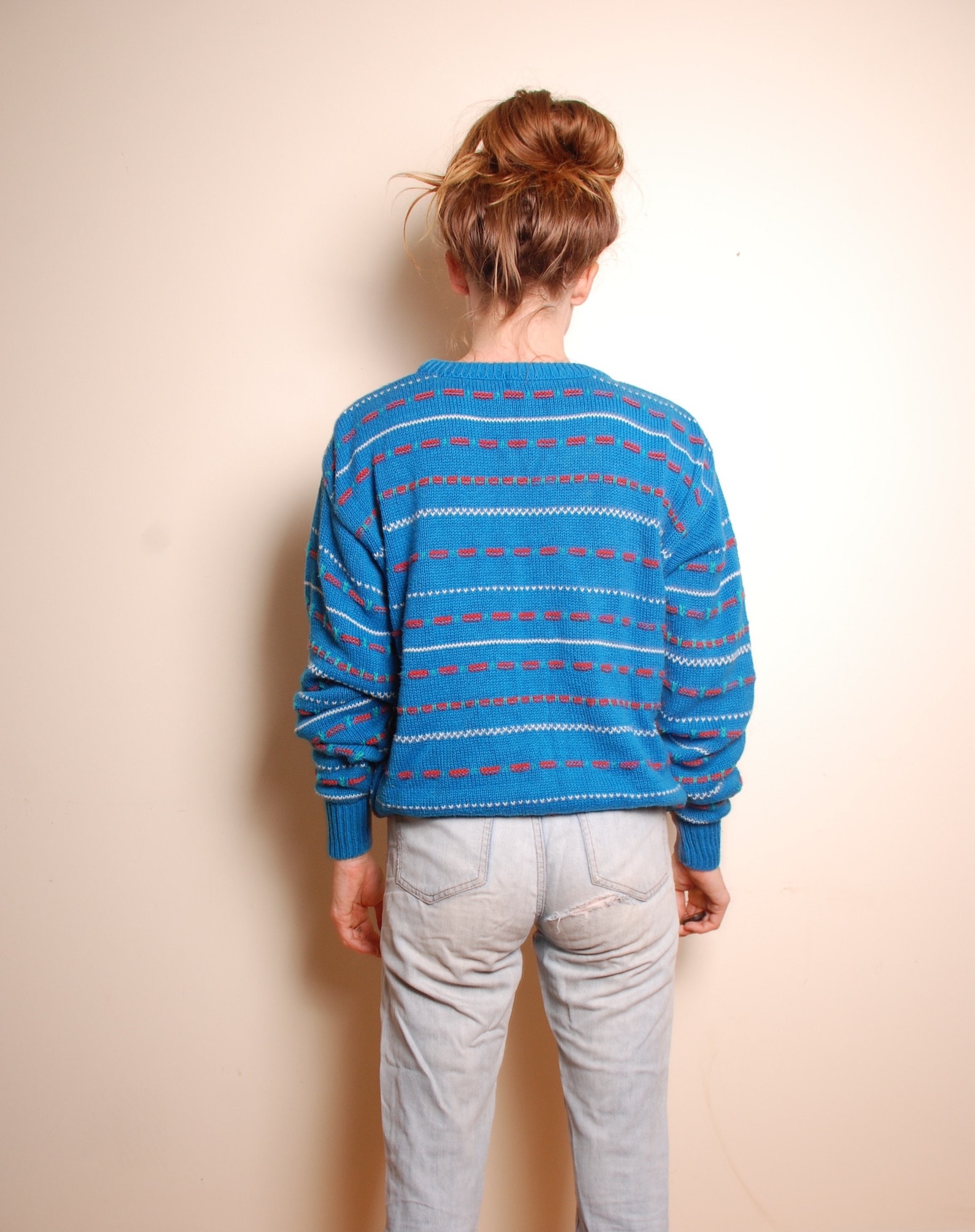 90s Medium Sweater Knit Blue Whiter Red Holiday Top Long Sleeve Unisex ...