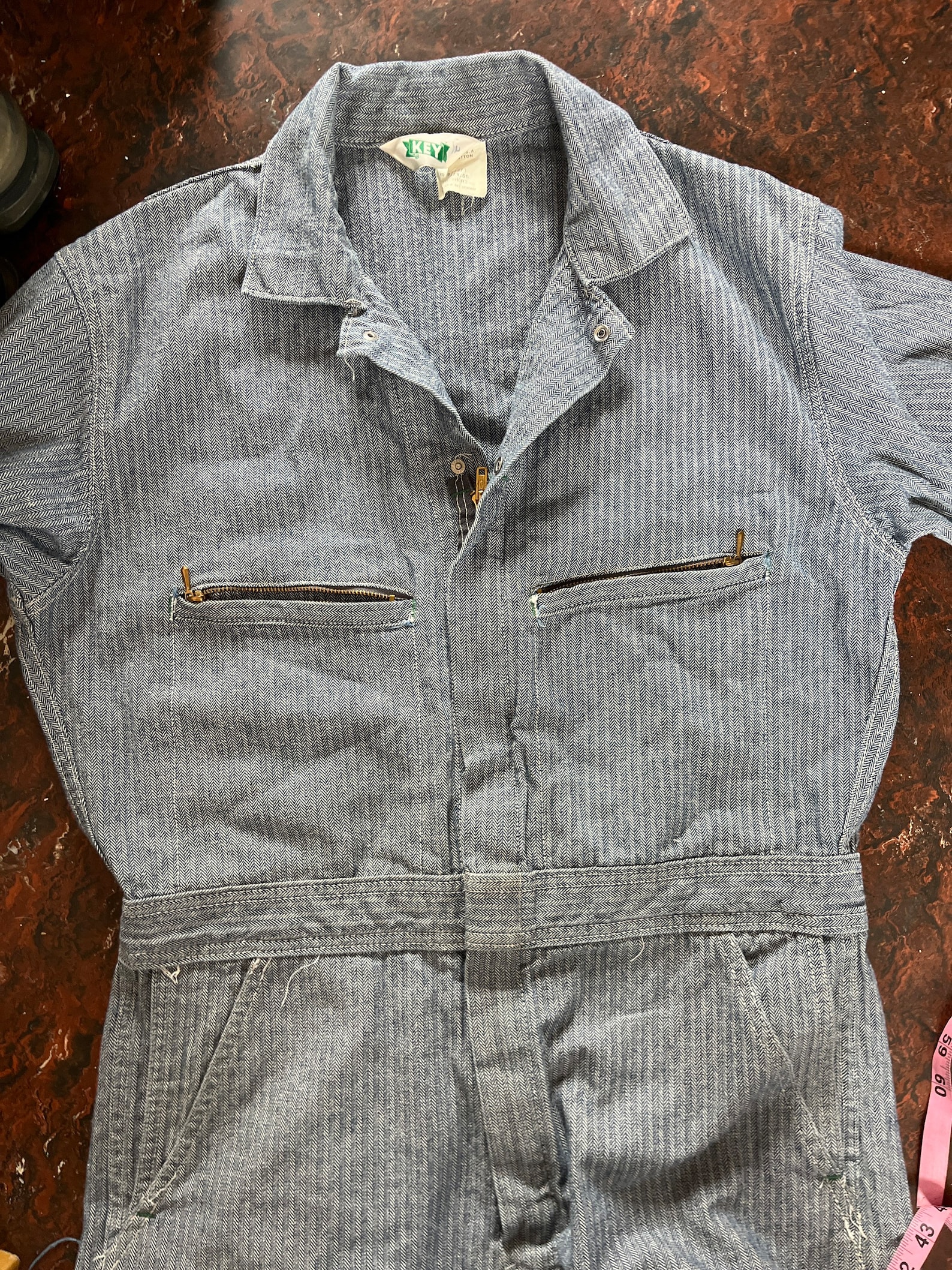 Vintage 38 Short Key Herringbone Blue Denim Coveralls 70s Unisex ...