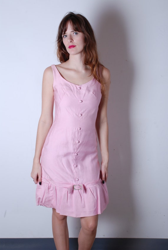60s pink bow dress small pleated skirt cocktail diamo… - Gem