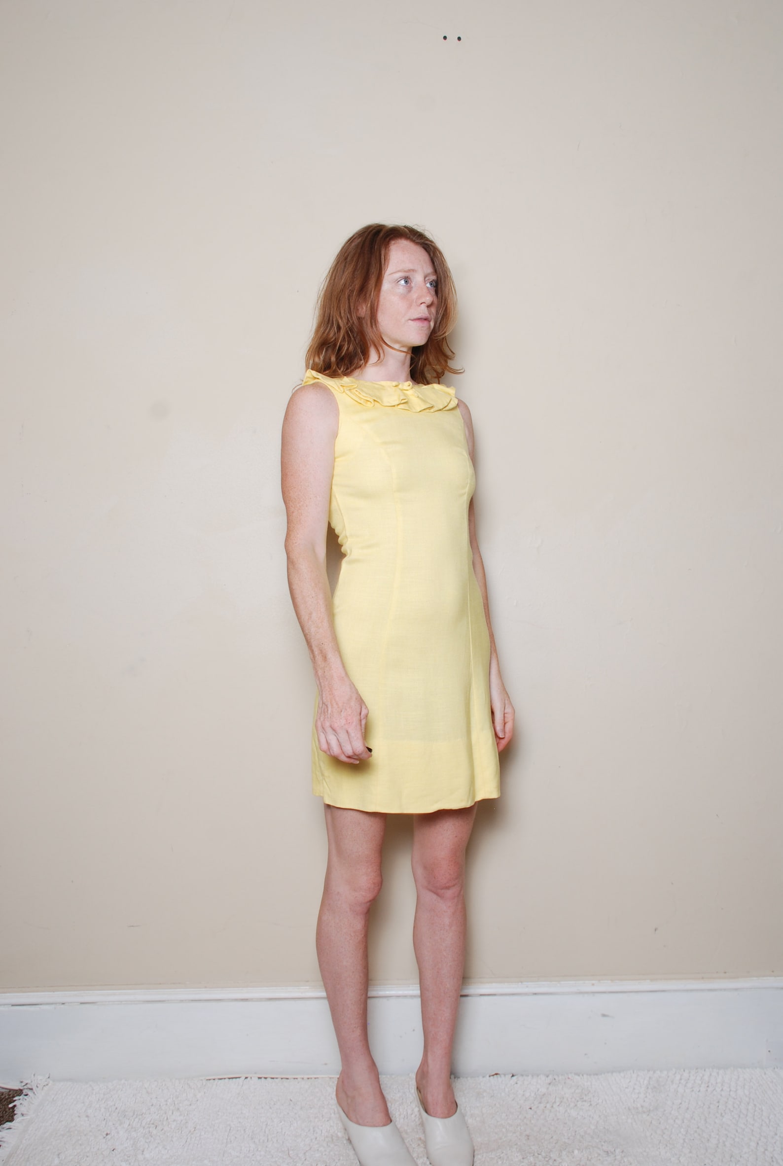 60s Small Mini Dress Yellow Ruffle Collar Sleeveless Summer | Etsy