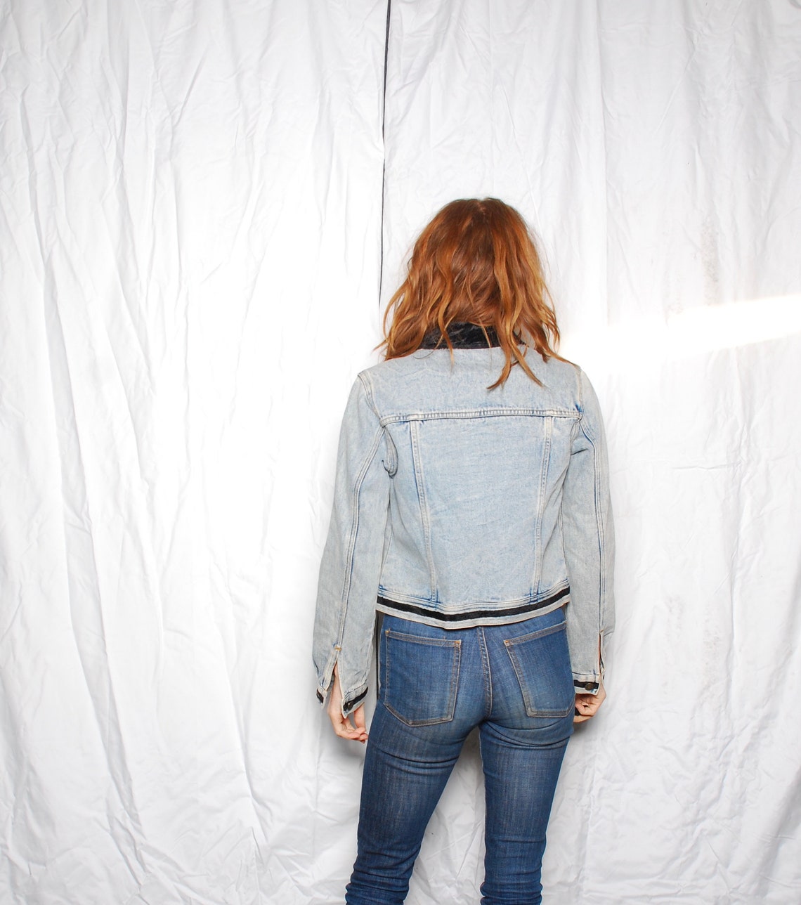 90s Small Denim Jacket Light Wash Black Velvet Jeanology - Etsy