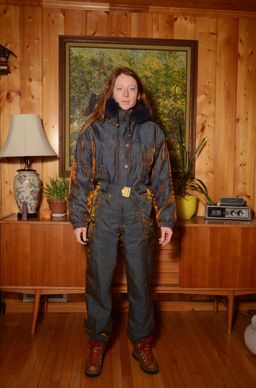80s Medium Colmar Snowsuit Metallic Blue Orange Size 6 Small Italy Fur ...