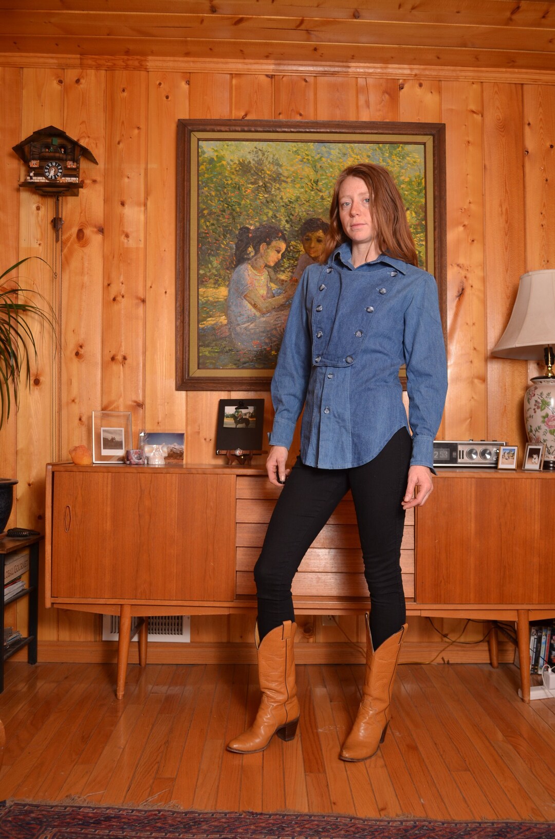 80s Small Cowboy Bib Long Sleeve Frontier Shirt Fitted Womens Country ...
