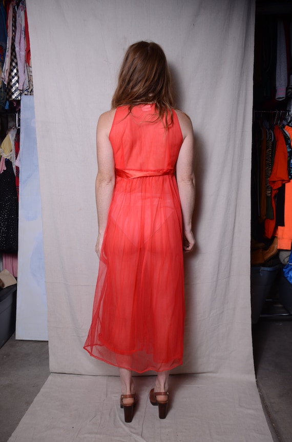 70s small red sheer lace lingerie nightgown boho chif… - Gem