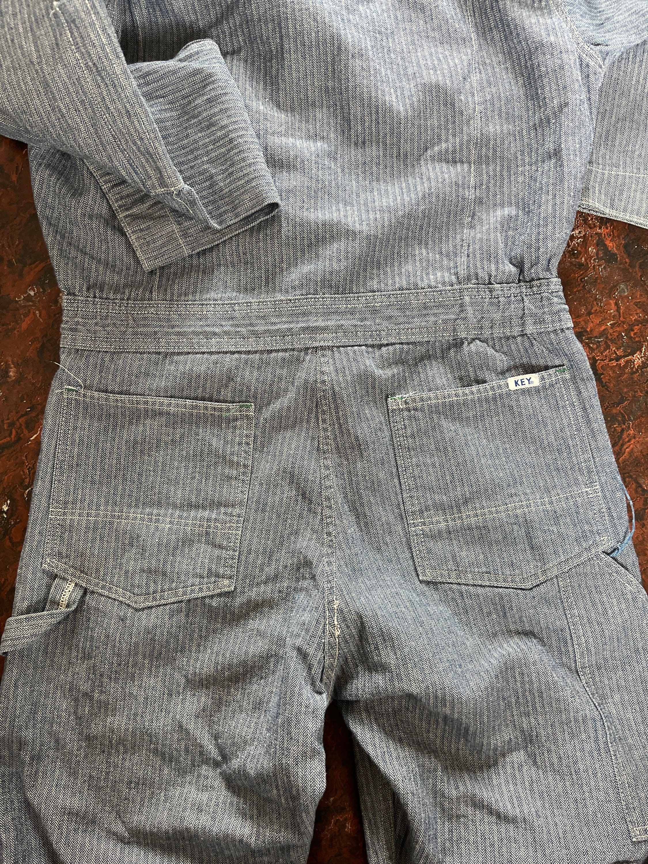 Vintage 38 Short Key Herringbone Blue Denim Coveralls 70s Unisex ...