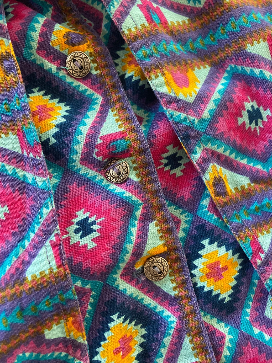 80s Medium Rodeo Long Sleeve Blue South Western Print Cowboy - Etsy