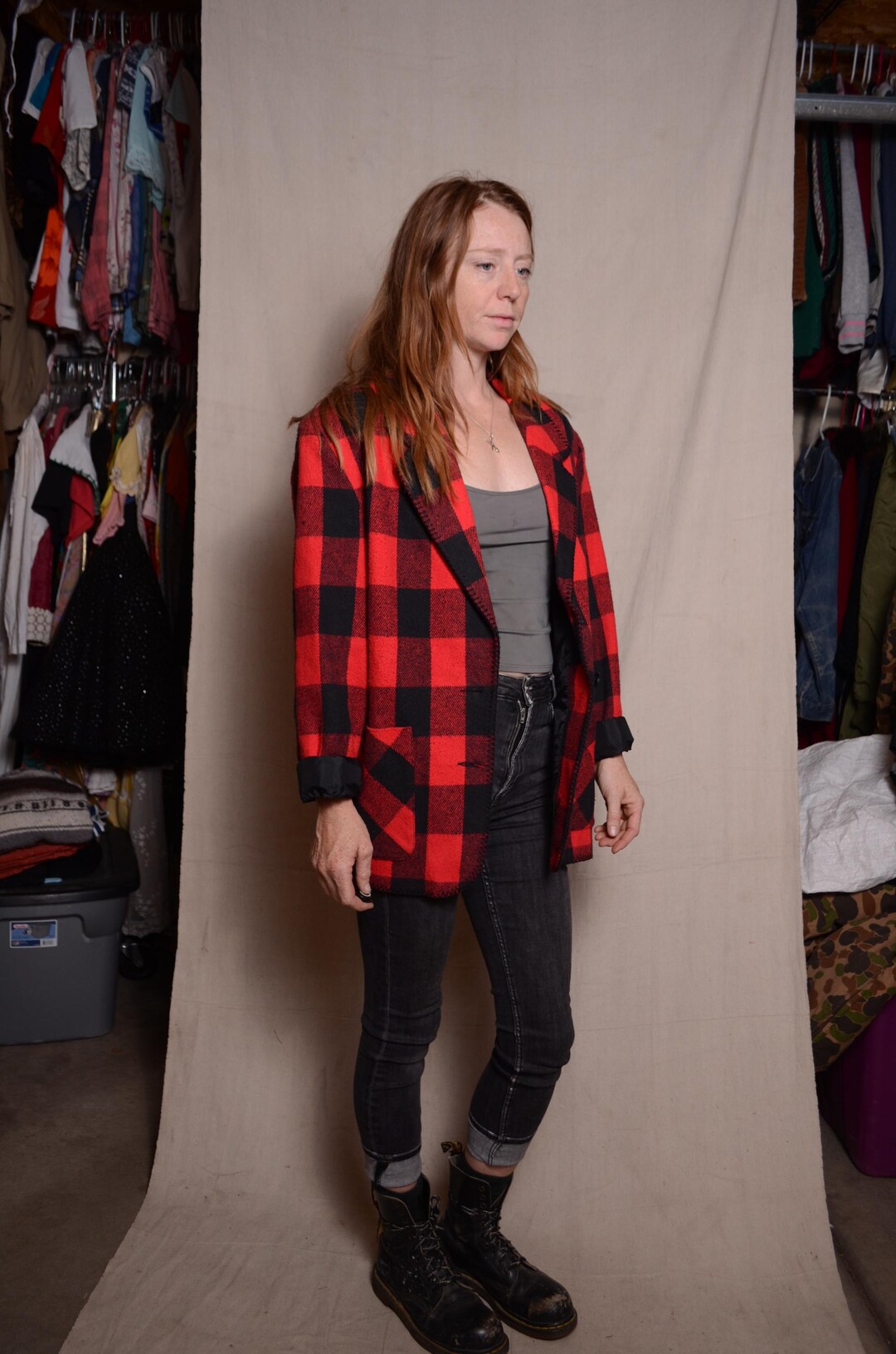 90s Large Wool Buffalo Plaid Blazer Oversized Jacket Red Black Checkers ...