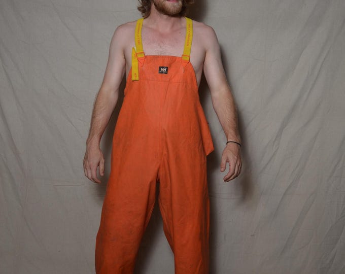 Vintage Medium Helly Hansen Pvc Bibs Overalls Orange Distressed Work ...