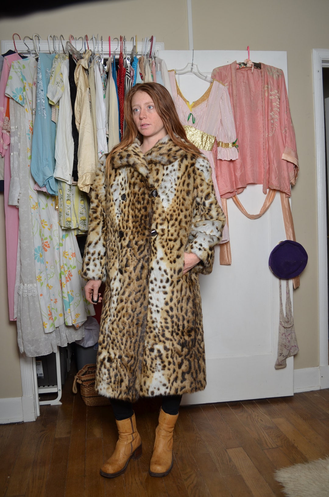 Vintage 70s Fake Leopard Fur Siberian Montreal Long Overcoat Spotted ...