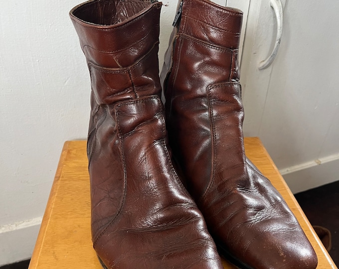 Vintage 10.5 Mens Beatle Boot Baba Brown Leather 60s Round Toe Dress ...