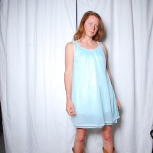 60s Medium Powder Blue Sheer Nightgown Mini Dress Cute Bedtime Pjs Lace ...