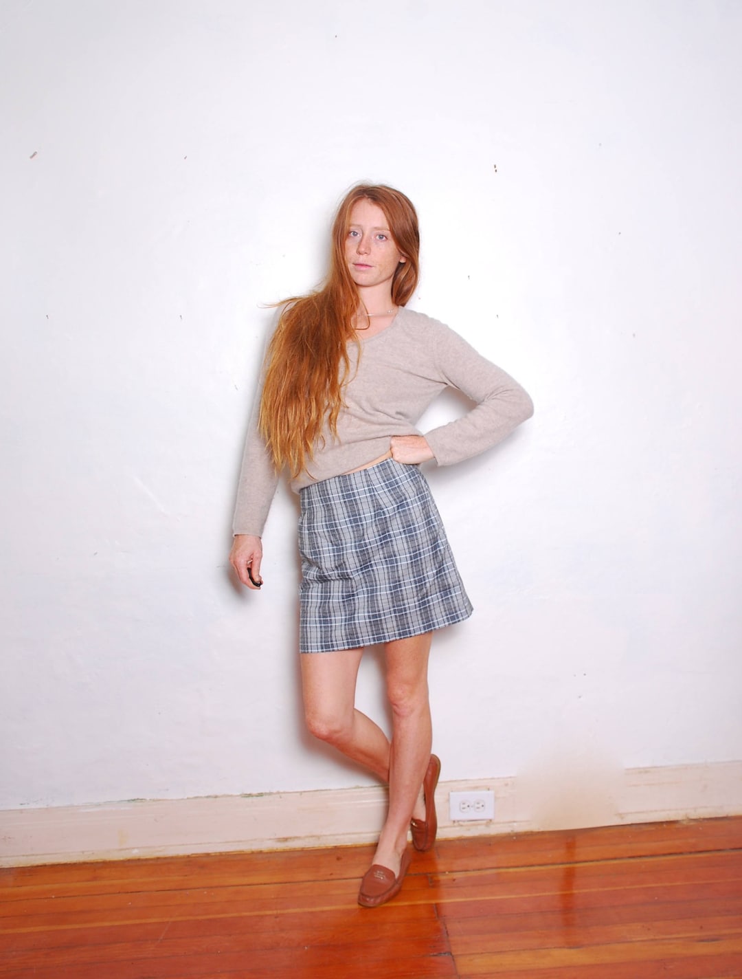90s Medium Gray Plaid Striped Mini Skirt Womens Vintage Clothing 1990s ...