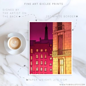 Paris Windows /night, Red - Modern Art Print Parisian Style Wall Decor ...
