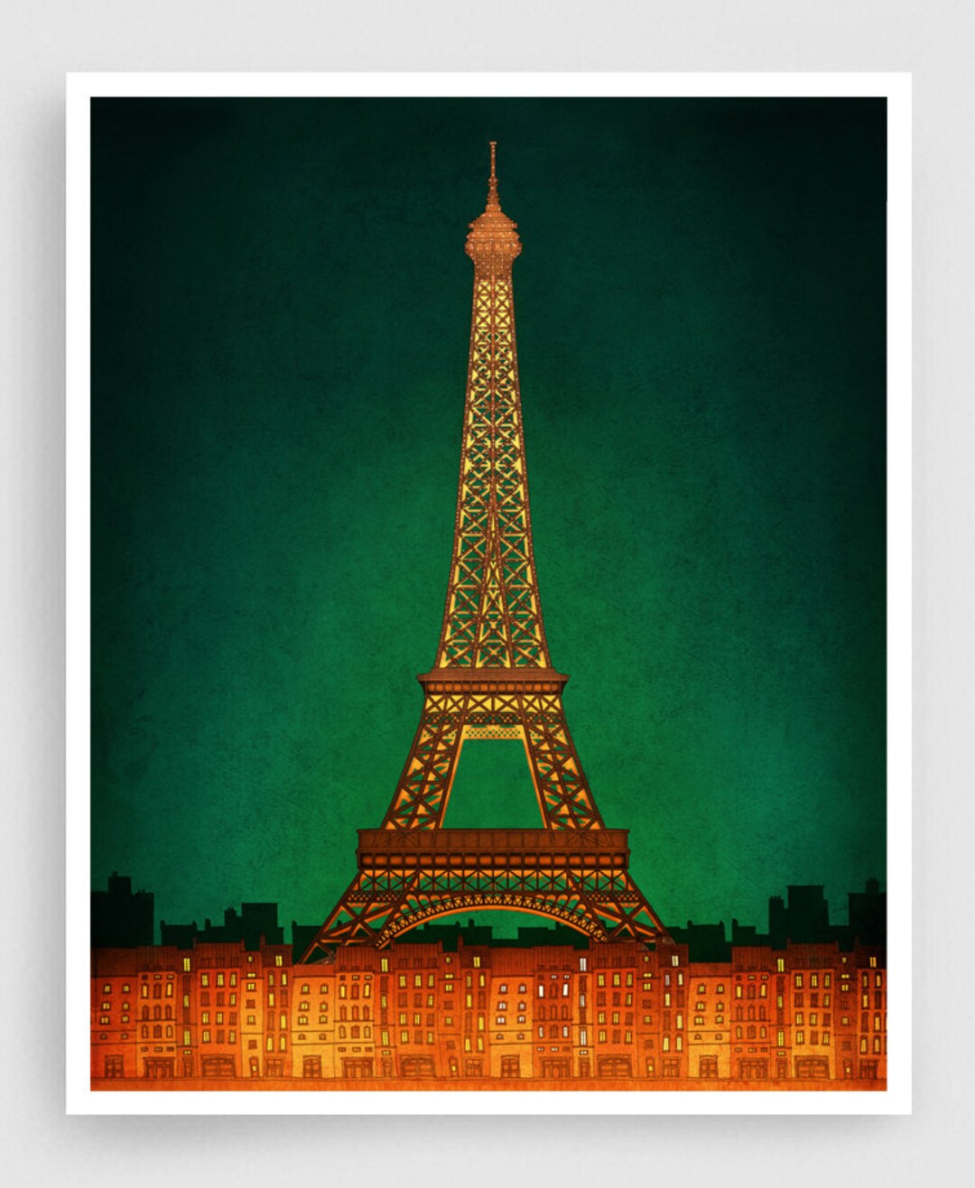 PARIS by Night - Green Modern Art Print Unique Paris Decor ...