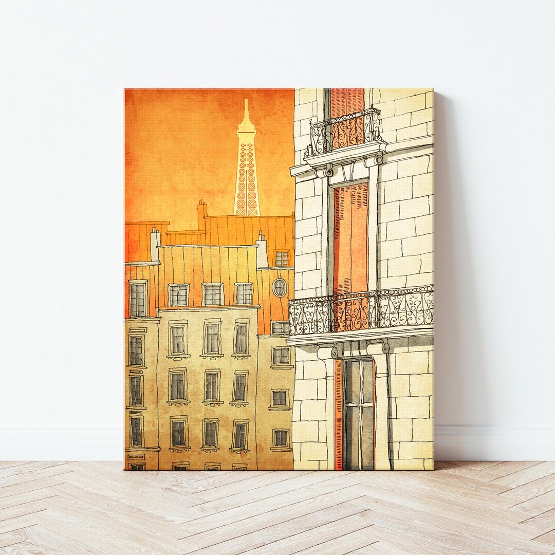 Hand Drawn Paris Windows Wall Art Print Sunlit Cityscape Eiffel Tower ...