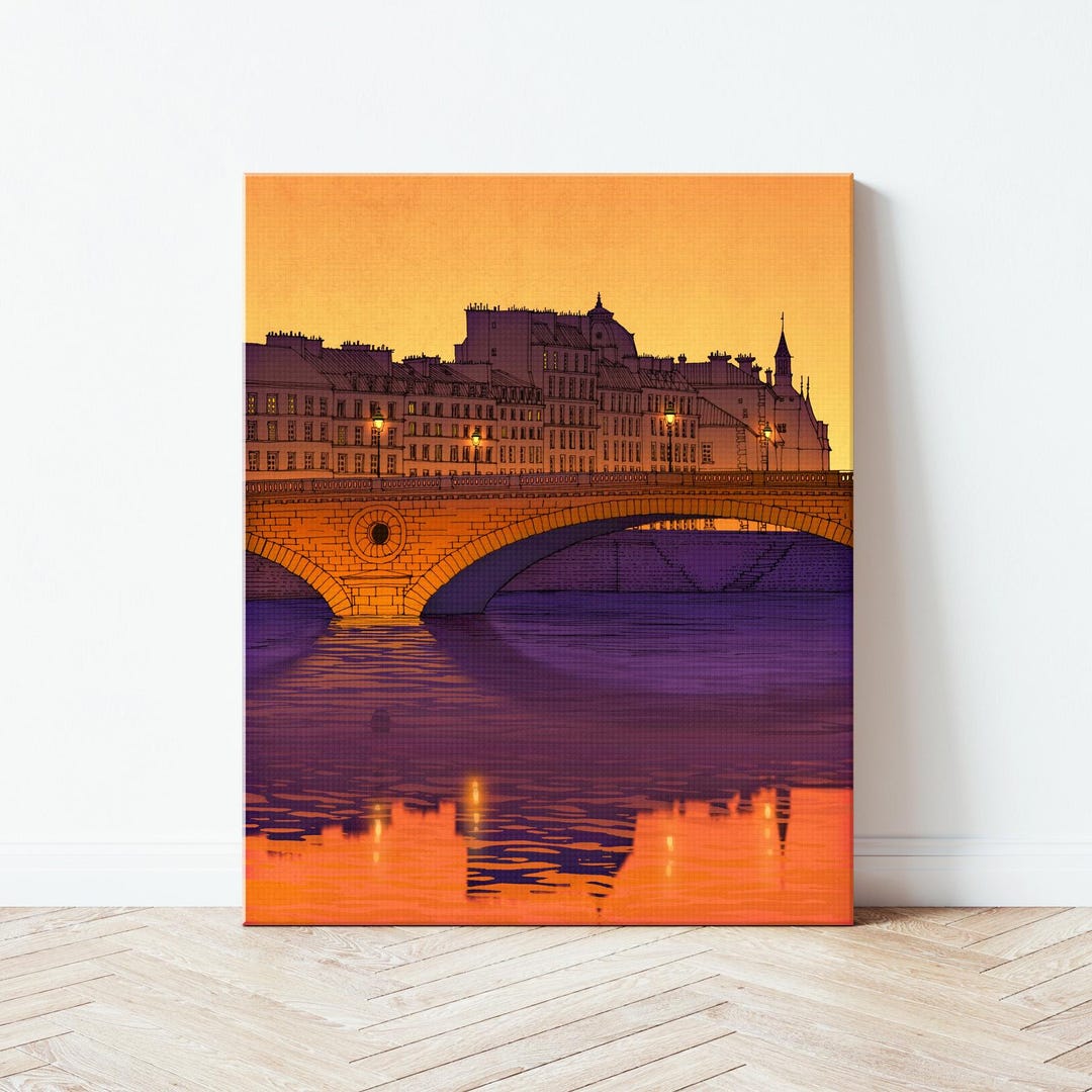 Poetic Dreamscape Paris Art Print Orange Purple Dusk Seine Reflection ...
